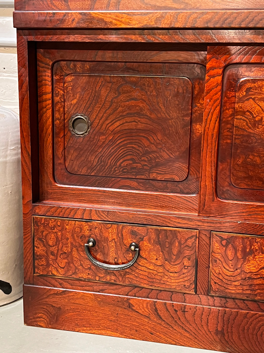 Antique Japanese Display Tansu Taisho Era Keyaki Elm Persimmon Stain C ...