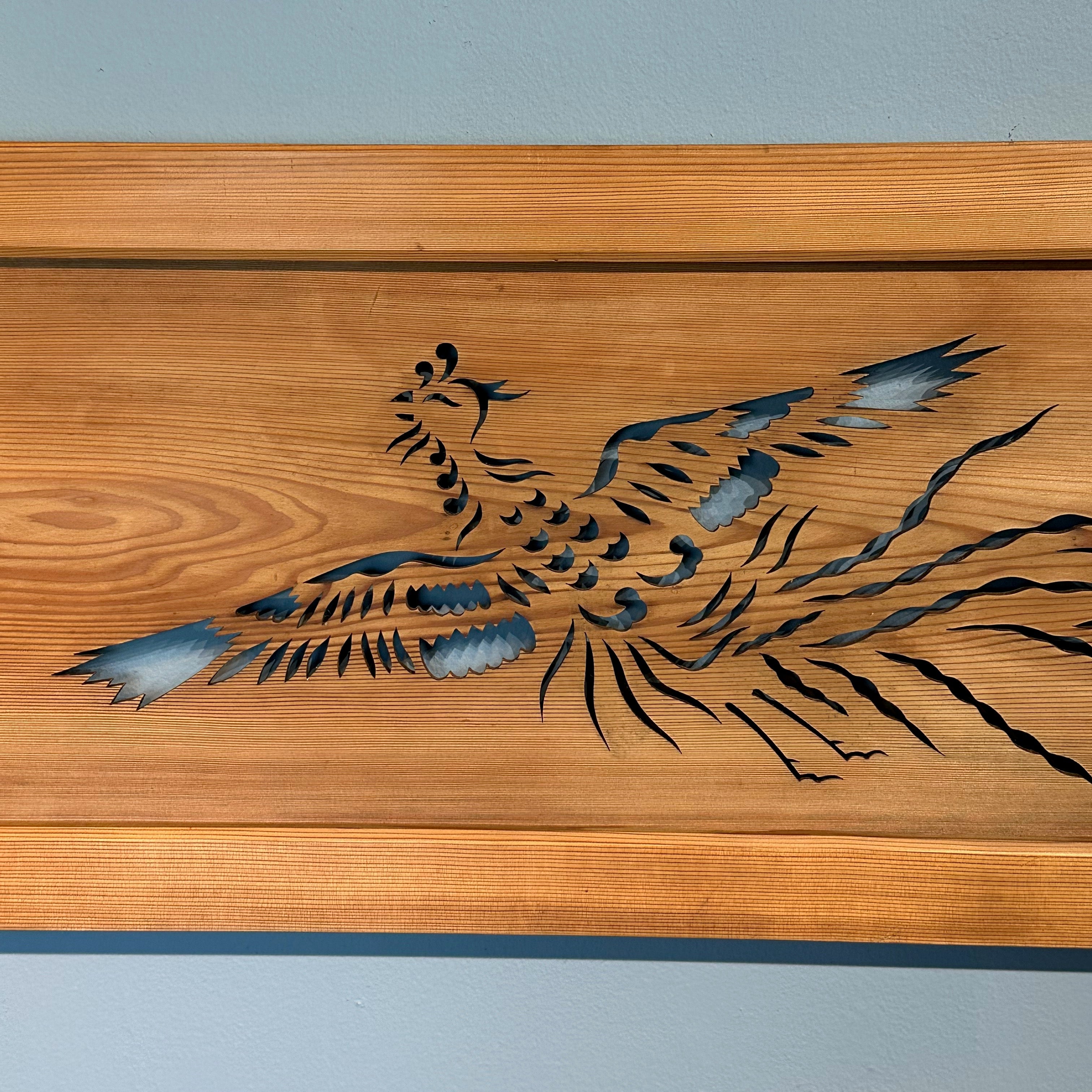 Vintage Japanese Ranma Phoenix in Flight Carved Transom Rebirth Sugi W ...