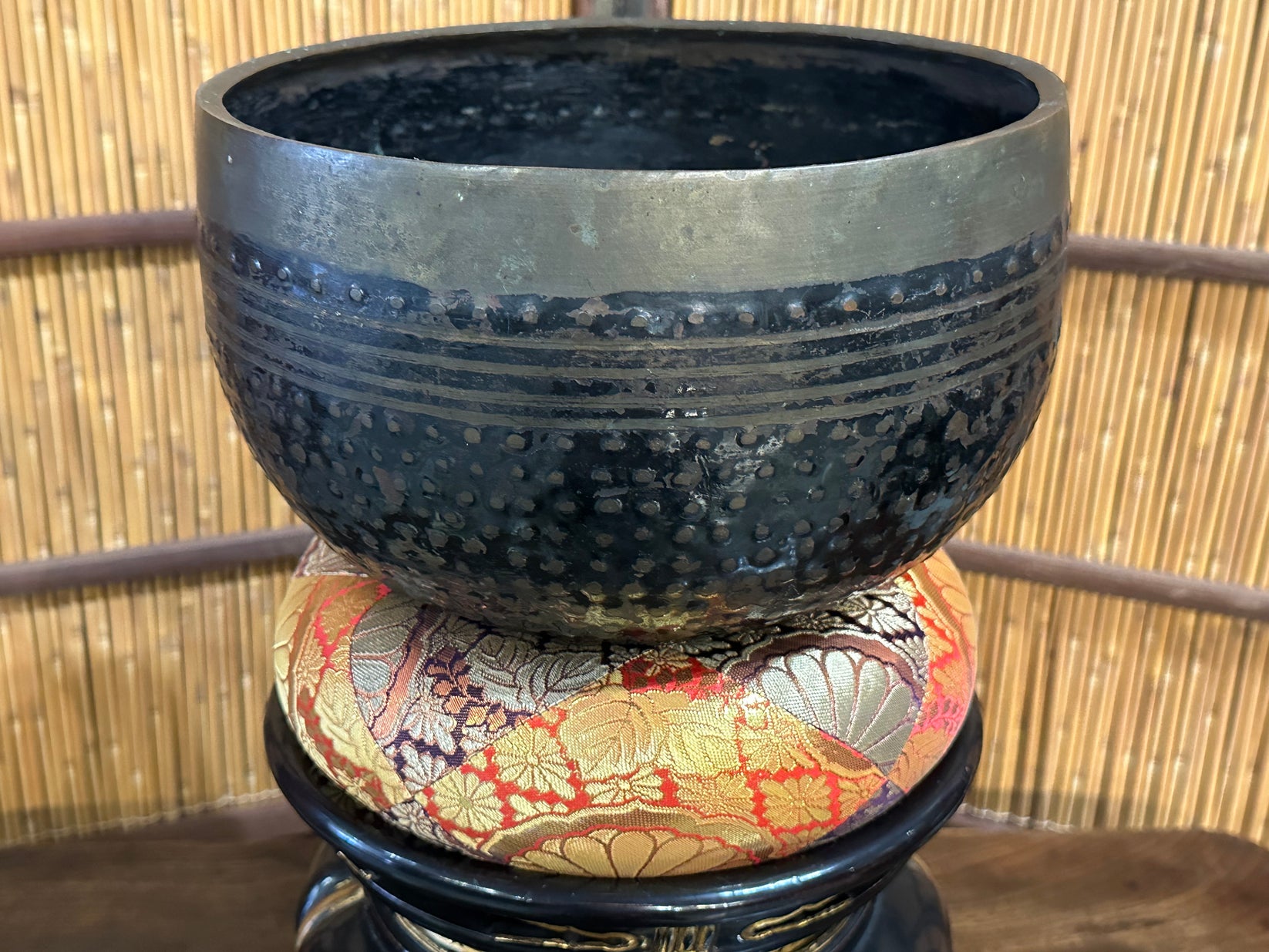 Vintage Japanese Orin Bell Bronze Singing Set Alter Fitting w/ Cushion ...