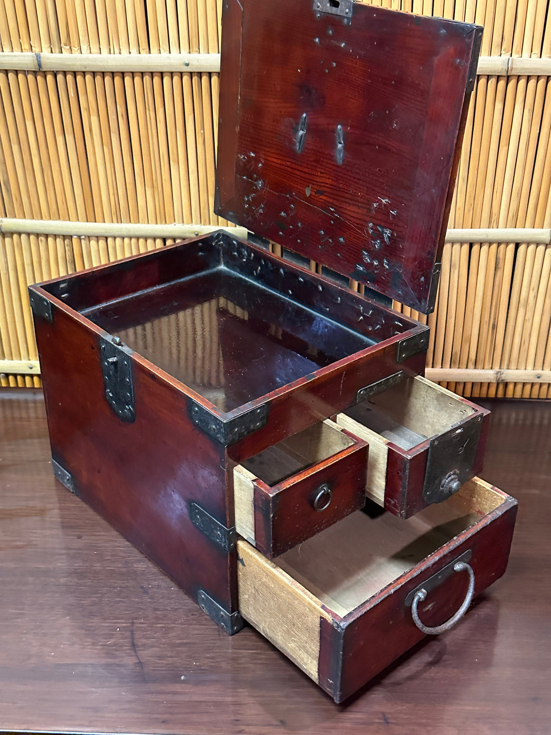 Antique Japanese Meiji Era Suzuribako Red Lacquer Calligraphy Tansu ...