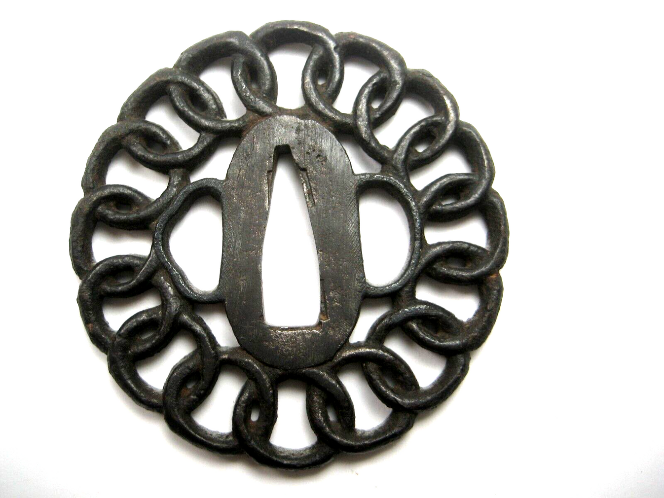 Antique Japanese Edo(C1596-1860) Samurai Tsuba Sword Hilt Etched Chain ...