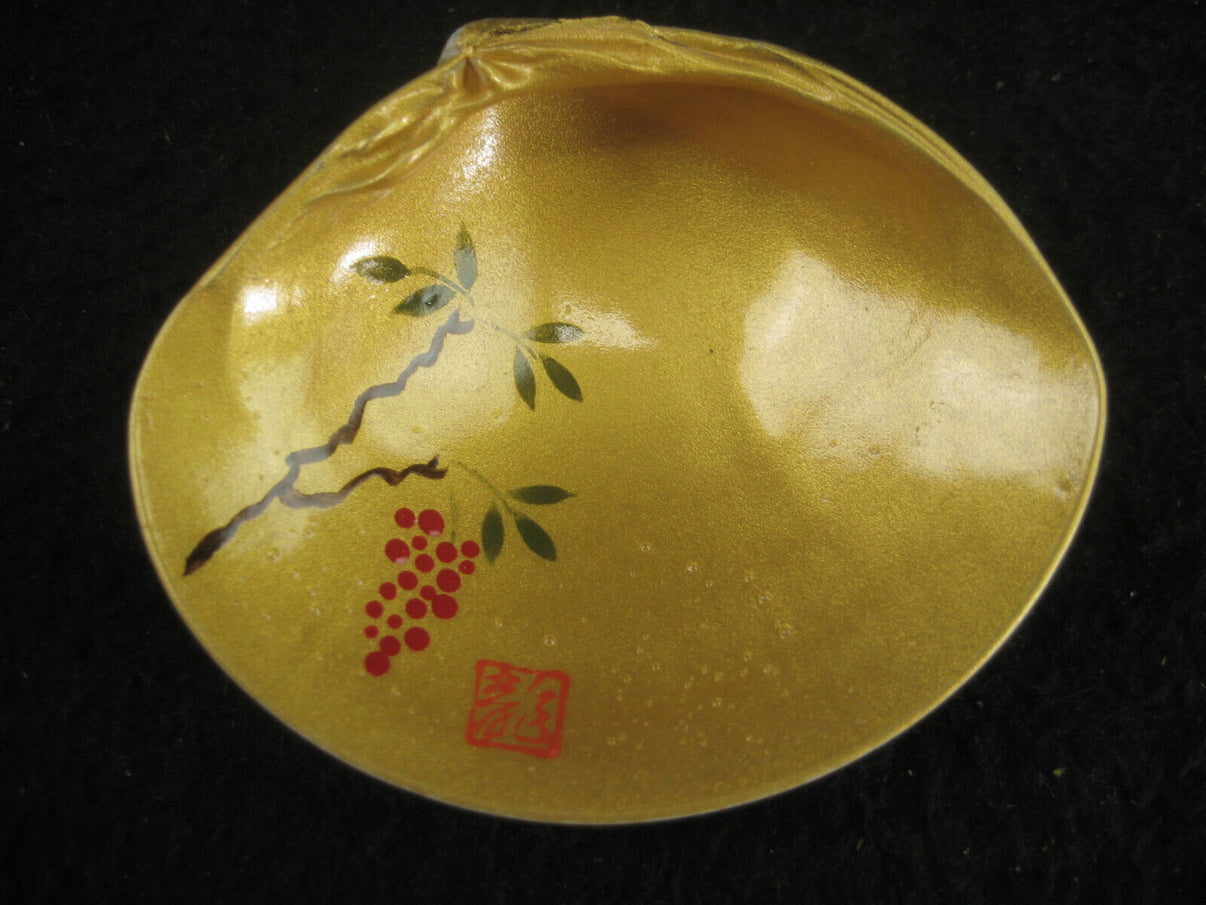 Japanese Kai-Awase Shell Game Set 5 Painted w/ Shochikubai Gold Clamsh ...