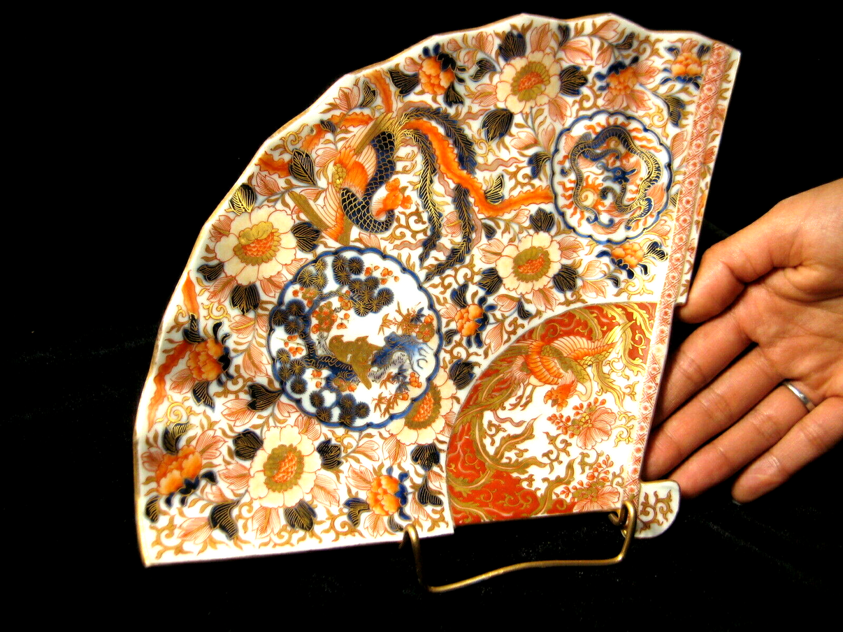 Japanese Fukagawa Signed Hand Painted Plate Fan Sensu Phoenix Gilt 10 ...