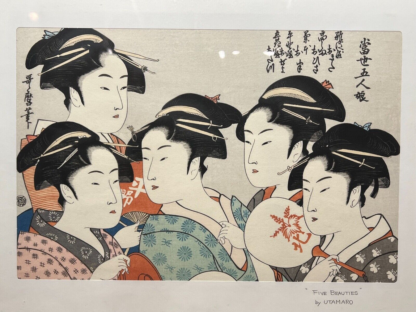 Japanese Woodblock Print Reproduction: By Utamaro Bijinga "Five Beauty ...
