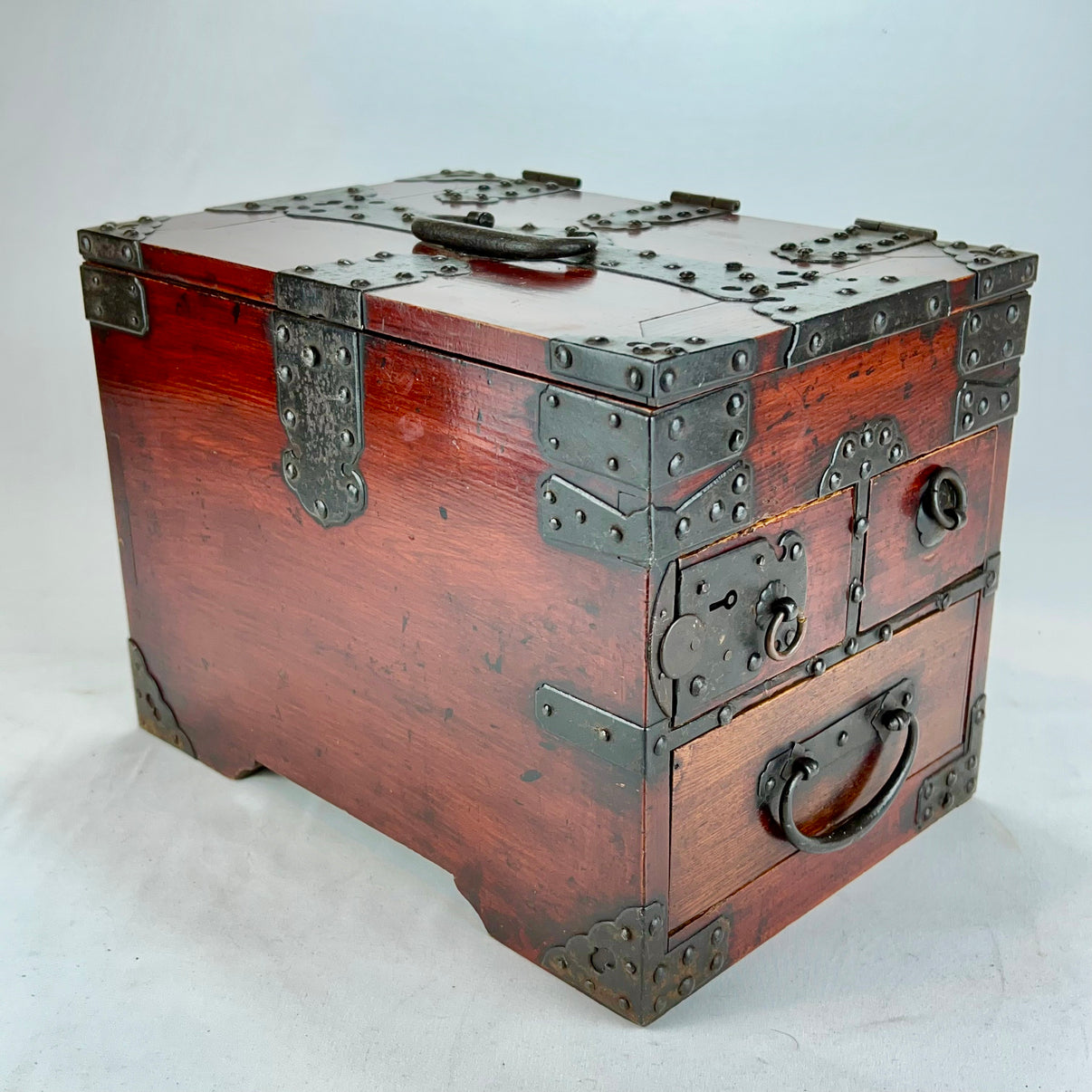 Antique Japanese Meiji Era c1880 Red Lacquer Keyaki Wood Suzuribako Ca ...