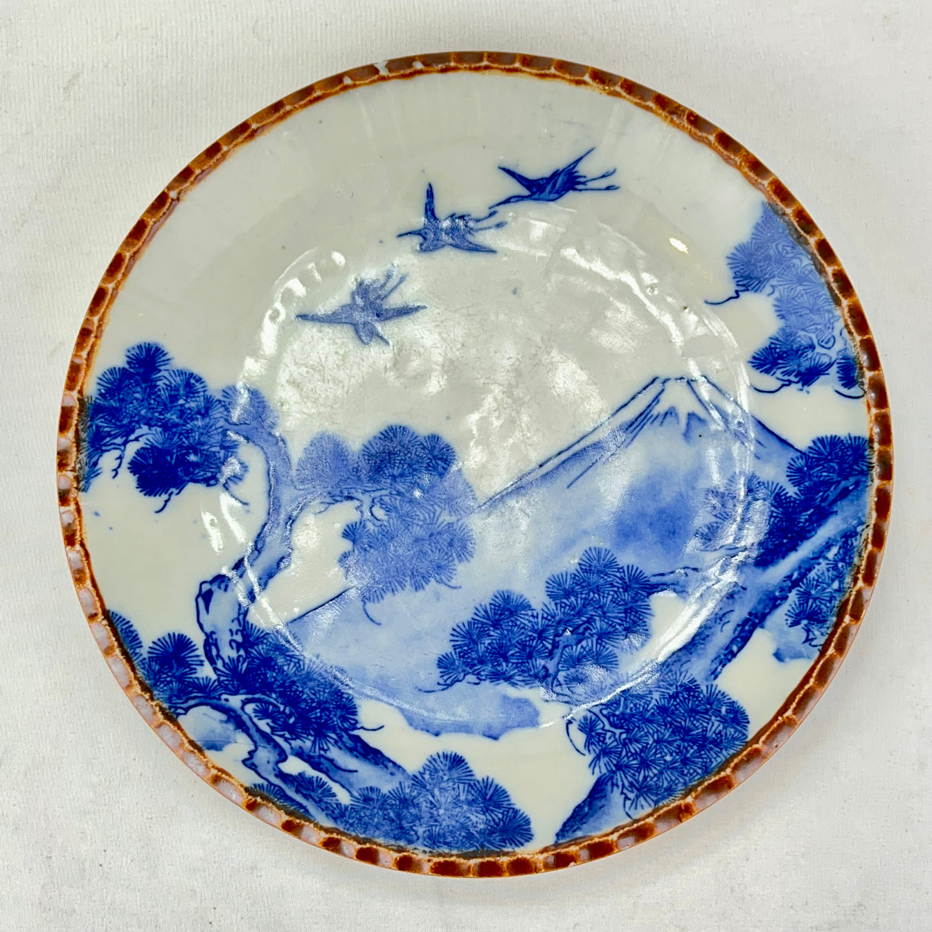 Antique Japanese c1900 Meiji Era Ceramic Imari Plate Pine Cranes & Mt ...