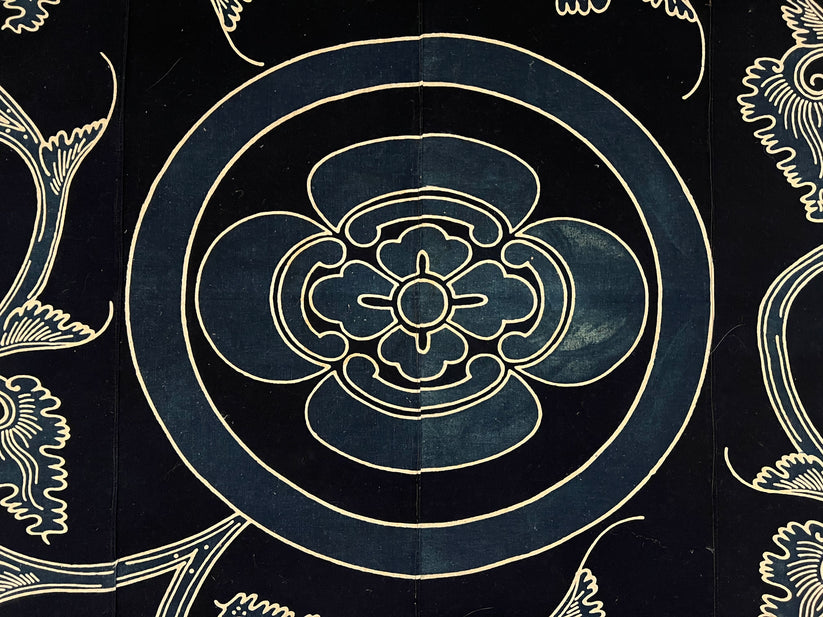 Antique Japanese c.1880 Futon Cover 3 Color Mokko Mon Indigo Dyed Tsut ...